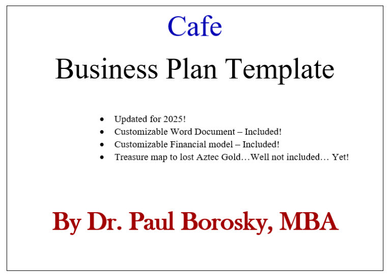 Cafe Business Plan Template | Dr. Paul Borosky, MBA.