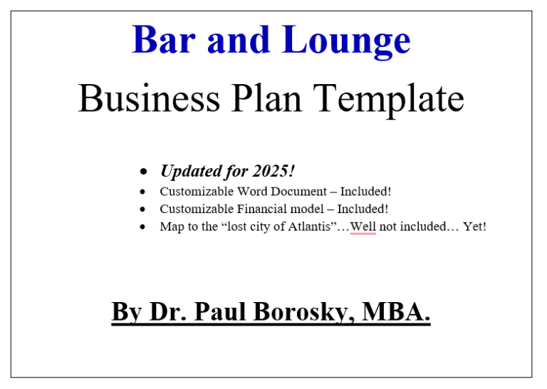 Bar and Lounge Business Plan Template | Dr. Paul Borosky, MBA.