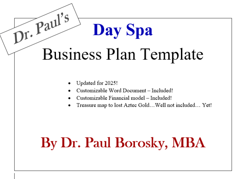 Day Spa Business Plan Template | Dr. Paul Borosky, MBA.